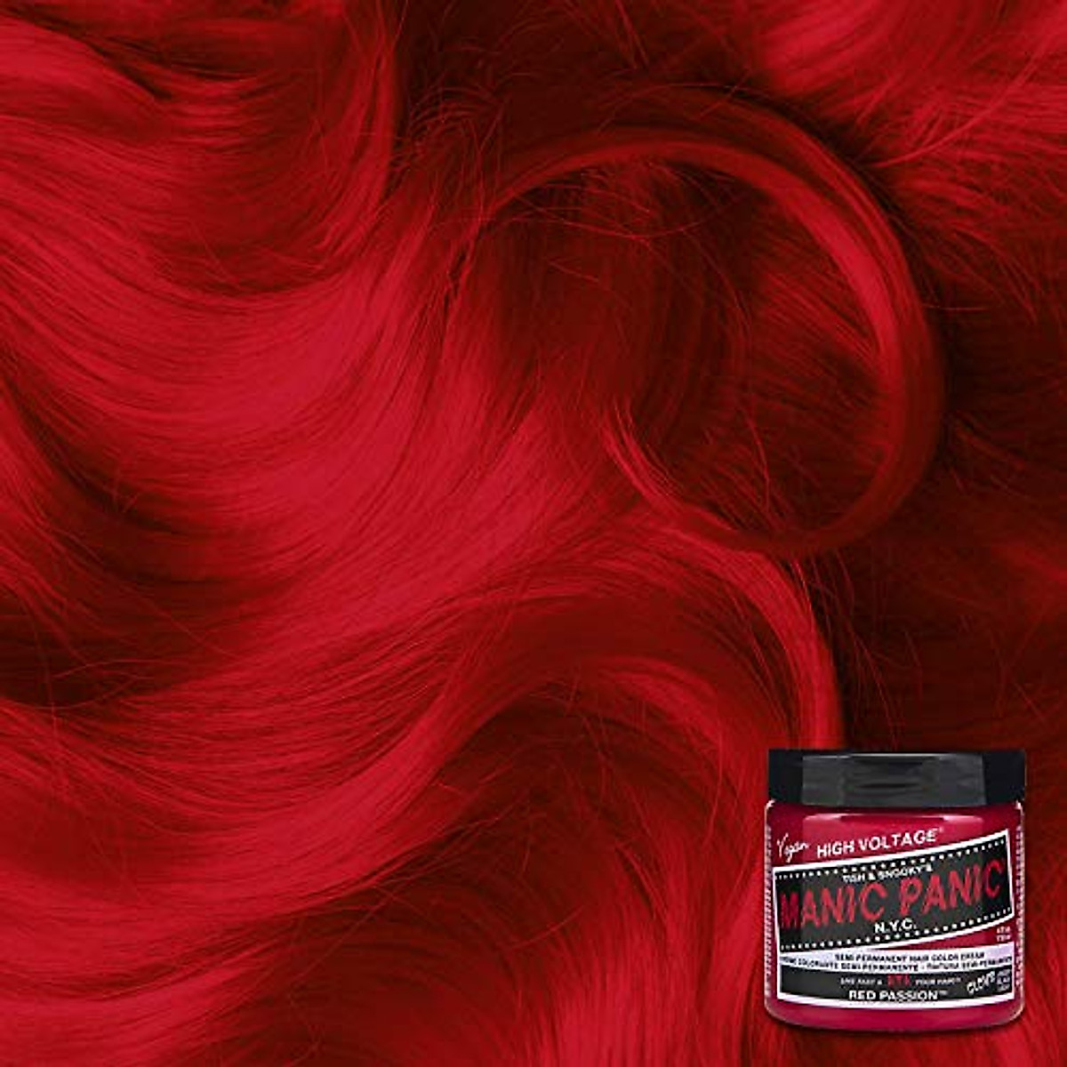 MANIC PANIC Red Passion Hair Dye – Classic High Voltage - Semi Permanent Hair Color - Glows in Blacklight - Medium Strawberry Red Shade With Pink Tint - Vegan, PPD & Ammonia Free - For Coloring Hair
