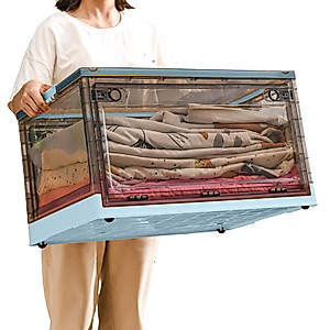 WMM Storage Bins with Lids 12Gal, Stackable Medium Storage Box, Dual Door Closet Storage Box, Foldable Storage Box for Homes and Dormitories(1Pack Blue)