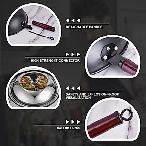 DZZIT 13" Carbon Steel Wok, 14 Pcs with Lid Round Bottom Wok Set, No Chemical Coated Chinese Wok, 12 Cookware Accessories, Wok with Detachable Wooden Handle, for Gas Stove or Cassette Furnace