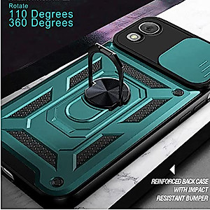 Suyomo for Alcatel TCL 30Z (T602DL) Case with Tempered Glass Screen Protector [2Pcs],TCL 30 LE Heavy Duty Case with Camera Cover Ring Holder Stand Shockproof Dual-Layer Protection Case (Green)