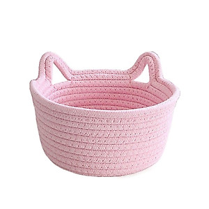 CHDHALTD Cotton Rope Woven Storage Basket,Small Basket Gift Baskets Toy Storage Basket Key Tray Living Room Bathroom Storage Basket(L,Pink)