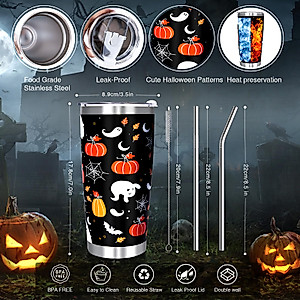 PUPPY GO Halloween Gifts Set, 5PCS Halloween Tumbler Set Includes 20oz Tumbler with Lids and Straw Socks Keychain Thanks Card, Cute Pumpkin Gift for Women