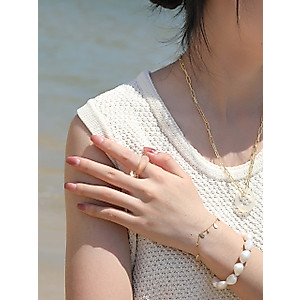 S.Leaf Sterling Silver Petite Pinky Ring Dome Agate Chunky Rings Puffy Gold Rings for Women Stackable Rings for Women(white, 7)