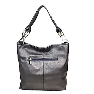 Zzfab Sparkle Gem Chevron Rhinestone Hobo Bag with Extra Shoulder Strap -Dark Pewter