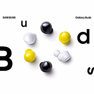SAMSUNG Galaxy Buds 2019, Bluetooth True Wireless Earbuds (Wireless Charging Case Included), Black - International Version, No Warranty (Buds + Fast Wireless Charging Pad Bundle, White)