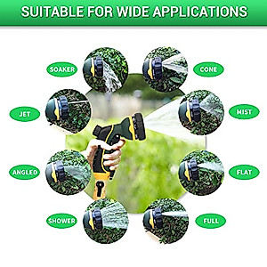 NGreen Garden Hose Sprayer Nozzle - Water Spray with 8 Adjustable Patterns, Impact Resistant and Non-Slip for Watering Plants, Pets Bathing and Cleaning,Car Washing