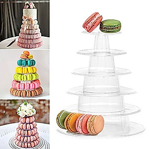 6 Tier Macaron Tower Display Stand, Messar Clear Round Macaron Tower Tray Macaron Display Shelf Rack and Plastic Cake Dessert Stand for Christmas Wedding Birthday Party Decor