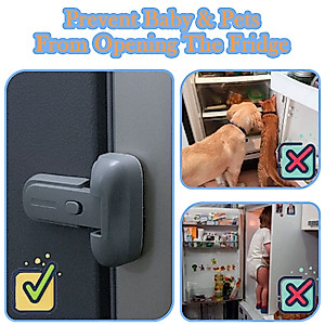 2 Pack Refrigerator Fridge Freezer Door Lock for Kids Child Proof Refrigerator Latch Lock to Keep Door Closed Toddler Kids Child Fridge Locks, No Tools Need or Drill (Grey)