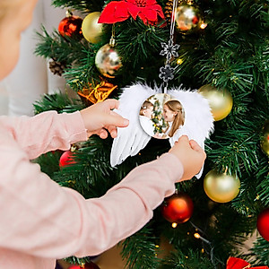 Huwena Christmas White Angel Wings Ornament Angel Feather Wings with Round Sublimation Blank Pendants Hanging Acrylic Snowflake Crystal Ornaments for Christmas Tree DIY Crafts Party Decor (72 Pcs)