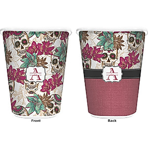 RNK Shops Personalized Sugar Skulls & Flowers Waste Basket - Double Sided (Black)