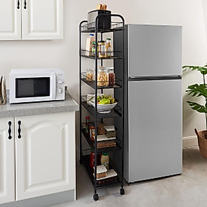 JOIN IRON 6-Tier Rolling Cart Gap Kitchen Slim Slide Out Storage Tower Rack with Wheels, 6 Baskets, Kitchen, Bathroom Laundry Narrow Piaces Utility cart, 10" D x 22.8" W x 61" H