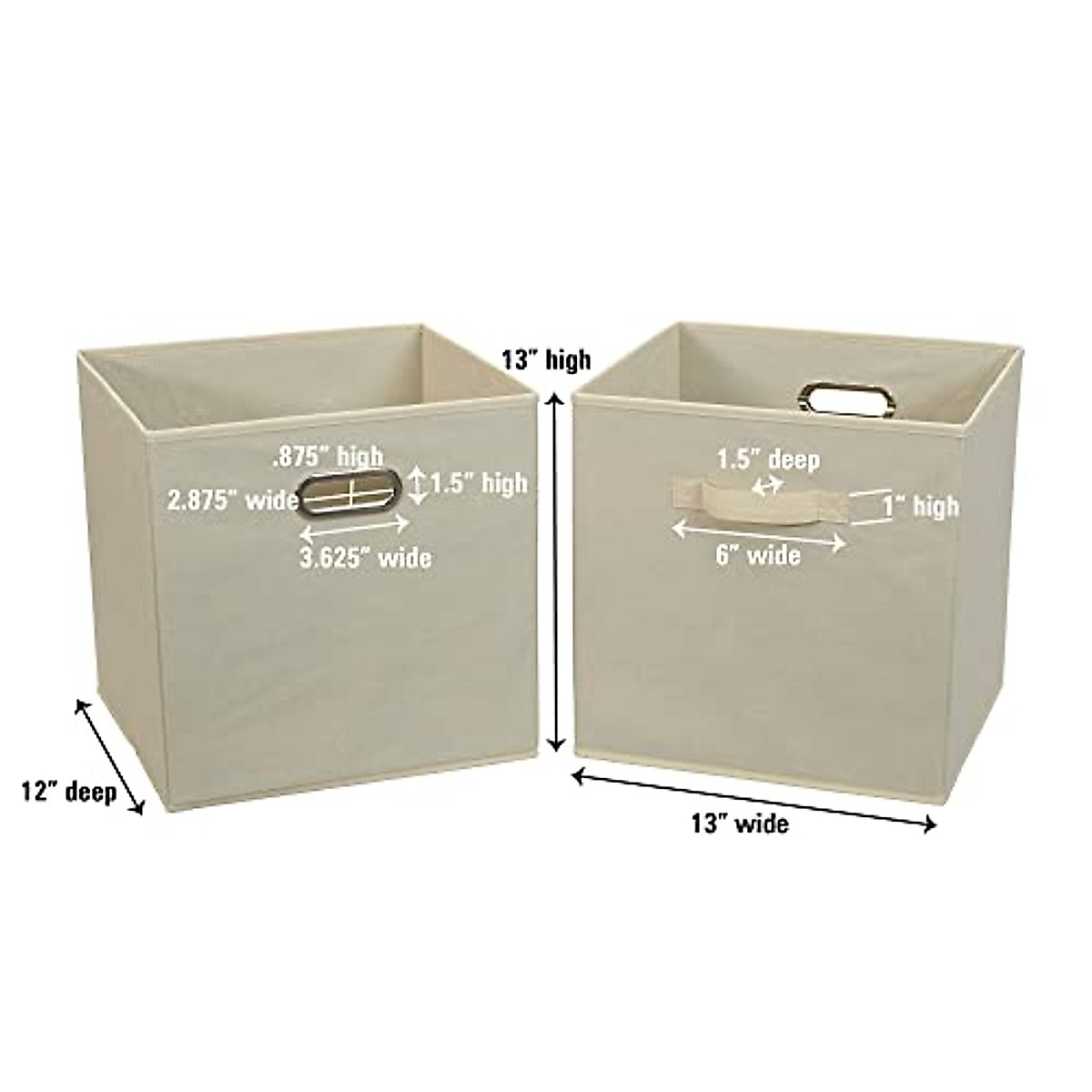 Household Essentials, Natural 2 Pack Open Storage Bins with Dual Handles, 13 x 12 x 13