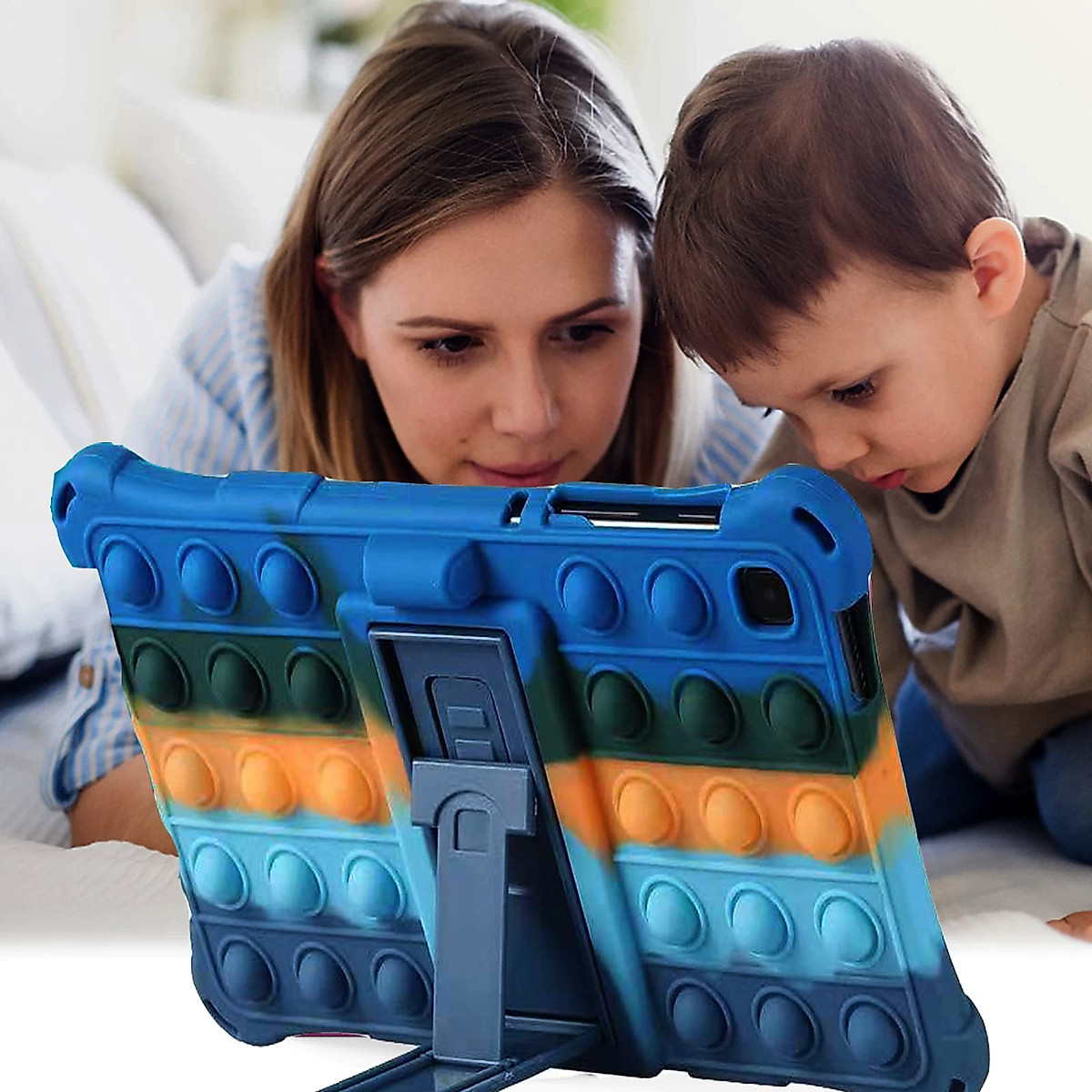 ALHBEJT Tablet Case for Galaxy Tab A7 Lite 8.7" 2021|SM-T220/T225/T227 Silicone Case Cover with Stand Lanyard Pen for Samsung Tab A7 Lite Pop Anxiety Relief Fidgets(Colorful Blue)