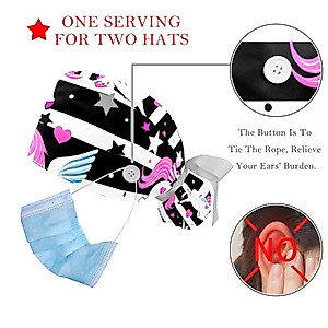 2-Pc Gourd-Shaped Working Cap,Fisherman Hat with Buttons and Cotton Sweatband,Rainbow Unicorns Black Stripes