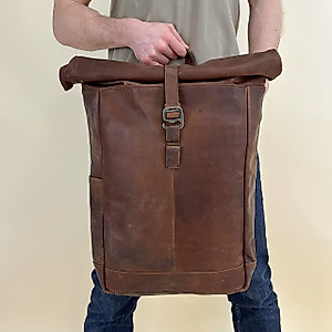 Gusti Backpack Leather-Bendik Rolltop Messenger bag Backpack Leather backpack Vintage city backpack Outdoor backpack Laptop bag Uni backpack Travelling bag Brown leather