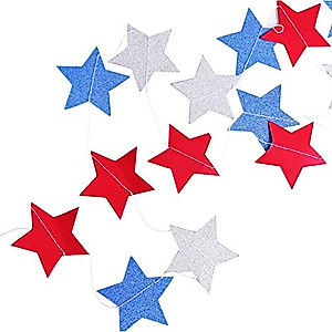 Risshine 4th/Fourth of July Patriotic Party Decorations Set- Red White/Silver Blue Star Streamers and 6Pcs Red White Blue Hanging Paper Fans for American Independence Day Party Decor Supplies