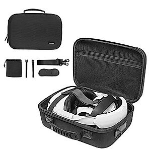 MOSISO Hard Carrying Case Compatible with Oculus Quest 2 with Elite Strap Controllers Accessories VR Gaming Headset, Oxford Cloth Travel Shockproof EVA Storage Bag with Handle & Shoulder Strap, Black