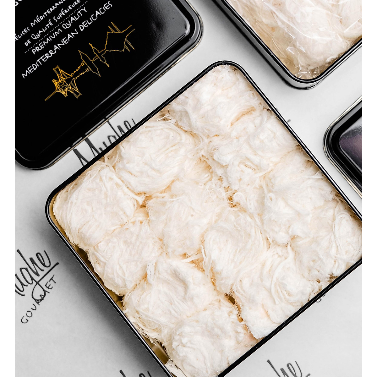 Mughe Gourmet Turkish Cotton Candy Pismaniye Sweet (12 Fluffs) - Divine Halva Candy Gift Box - Exquisite Confectionery Pishmaniye - Authentic Floss Halvah - Perfect Gifts for Him & Her