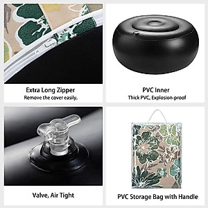 Magpie Fabrics Inflatable Stool Ottoman Pouf D20 xH9, Outdoor Round Footrest Footstool with Foot Pump, Portable for Patio Garden Travel Camping - Green Floral