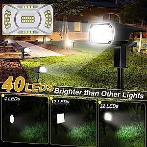 Pesivi Solar Spot Lights Outdoor, 40 LEDs Landscape Lighting Spotlights, Adjustable 2-in-1 USB & Solar Powered IP65 Waterproof Garden Light for Yard Backyard Walkway Driveway Patio Pool Trees, 4 Pack
