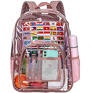Clear Backpack, Transparent Bookbag Heavy Duty See Through Backpacks for Women - Pink