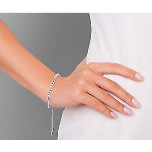 Miabella 925 Sterling Silver or Yellow Gold Over Silver Diamond-Cut Adjustable Bolo 4mm Bead Bracelet for Women, Handmade Italian Beaded Ball Chain Bracelet (sterling silver)