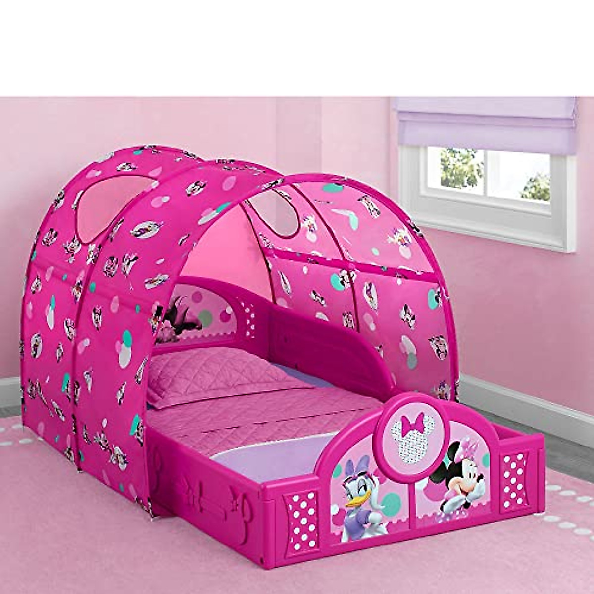 Delta Children Disney Minnie Mouse Plastic Sleep and Play Toddler Bed with Canopy