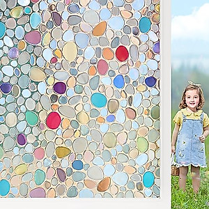 Rainbow Window Privacy Film 3D Decorative Stained Glass Window Film Sun UV Blocking Home Window Tint Non-Adhesive Static Cling Bathroom Door Window Coverings Glass Decals Windows Stickers,17.5*78.7 In