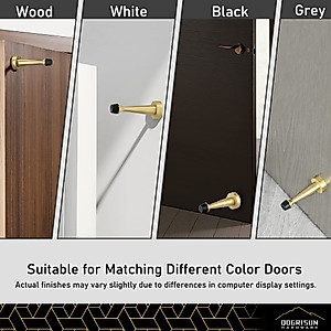 QOGRISUN's Heavy Duty Solid Brass Door Stops,3-1/4-inch Total Length of Decorative Door Stopper Wall Protector with Rubber Bumper Tip - Brushed Brass (4-Pack)