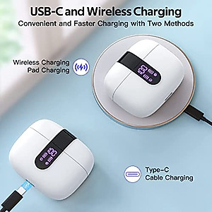 TAGRY Bluetooth Headphones True Wireless Earbuds 60H Playback LED Power Display Earphones with Wireless Charging Case IPX5 Waterproof in-Ear Earbuds with Mic for TV Smart Phone Computer Laptop Sports