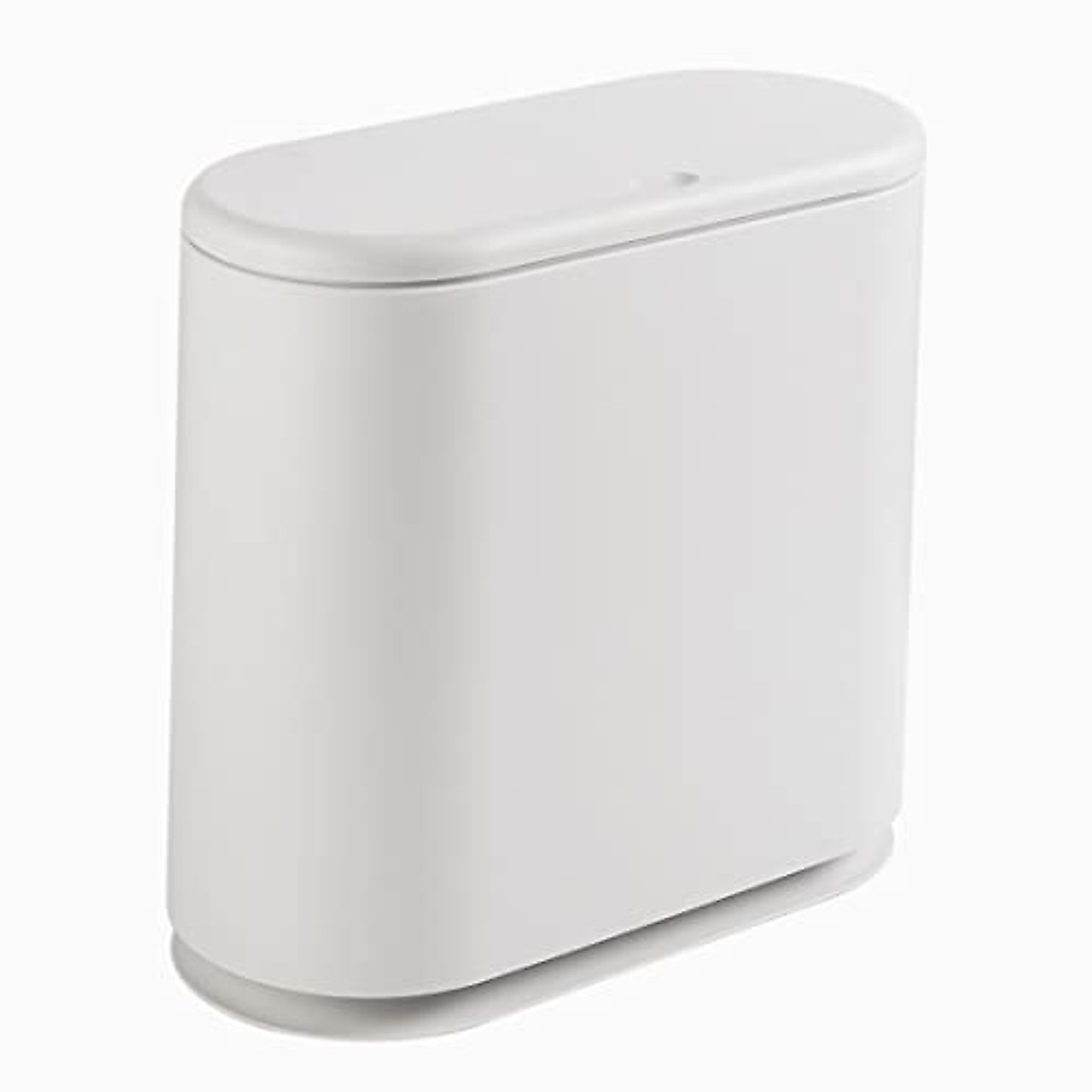 10 Liter Slim Trash Can with Press Top Lid, Oval Split Garbage Bin for Home, Office, Bathroom, (White)