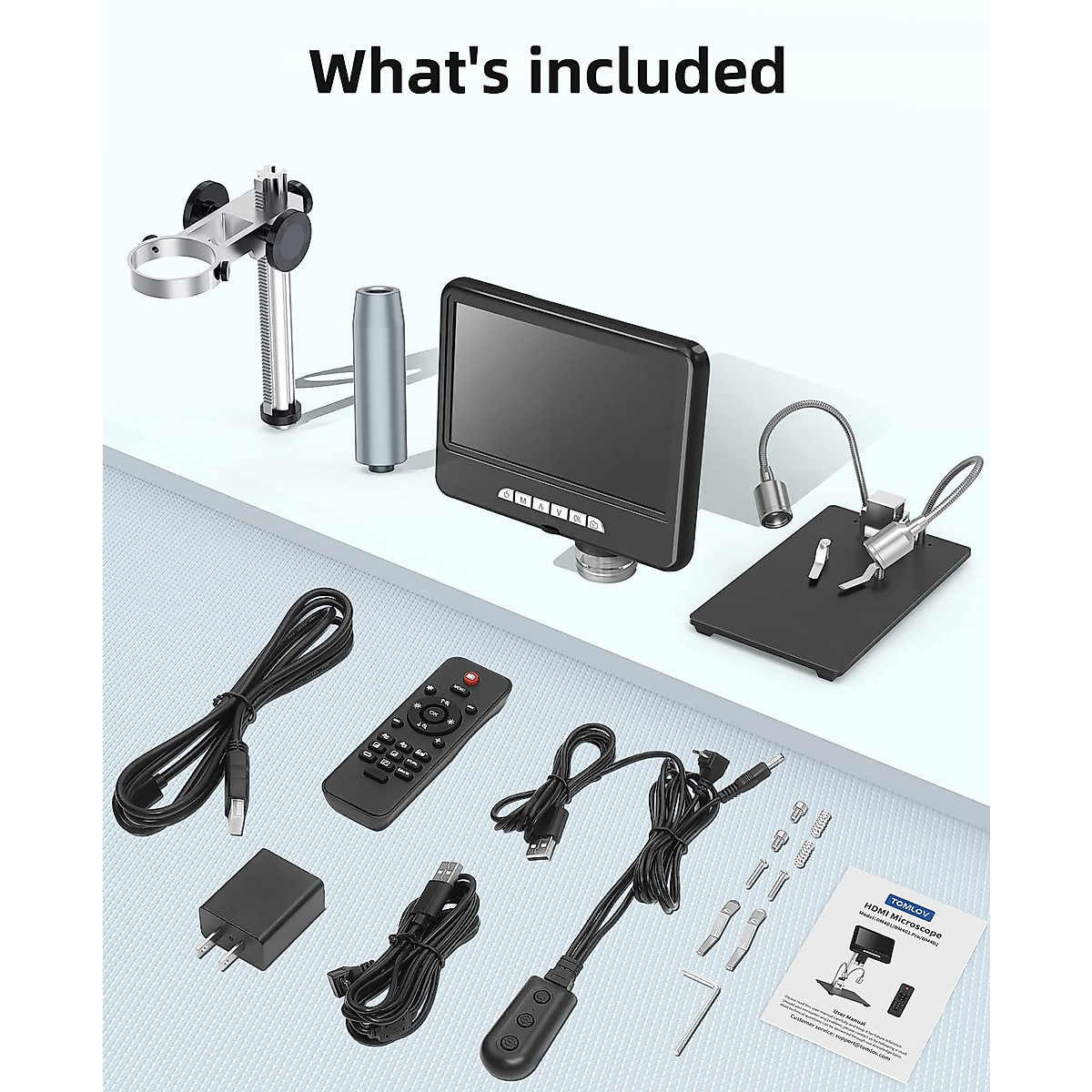 TOMLOV DM401 2K Digital Microscope 1200x, HDMI LCD Microscope with Screen, Extension Tube Included for Entire Coin View,24MP Soldering Microscope with Lights,Windows/iOS Compatible
