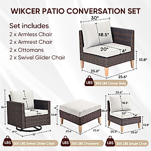 HUMMUH 8 Pieces Patio Furniture,Outdoor Modular Sectional Couch Swivel Rocking Chairs with Ottomans,All Weather PE Wicker Patio Conversation Sets for Garden Porch Backyard