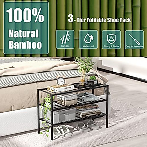 Allinside Bamboo Shoe Rack, 3 Tiers Shoe Storage Organizer, Detachable Durable Shoe Shelf, Shoe Stand for Entryway Closet Bathroom Balcony(Black)