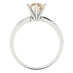 Clara Pucci 1.0 ct Round Cut Solitaire Natural Brown Morganite Engagement Bridal Promise Anniversary Ring in 18K White Gold Size 4