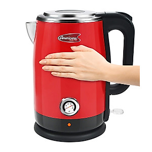 Elite Gourmet Americana EKT-1780R Retro Nostalgic Temperature Gauge Double Wall Insulated Cool Touch Electric Water Tea Kettle, BPA Free Stainless Steel Interior and Auto Shut-Off,