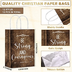 Skyygemm 12 Pcs Christian Religious Paper Gift Bags Bulk Bible Verse Treat Bags with Handles Sunday School Inspirational Scripture Bags for Church Women First Communion Baptism Party Supplies