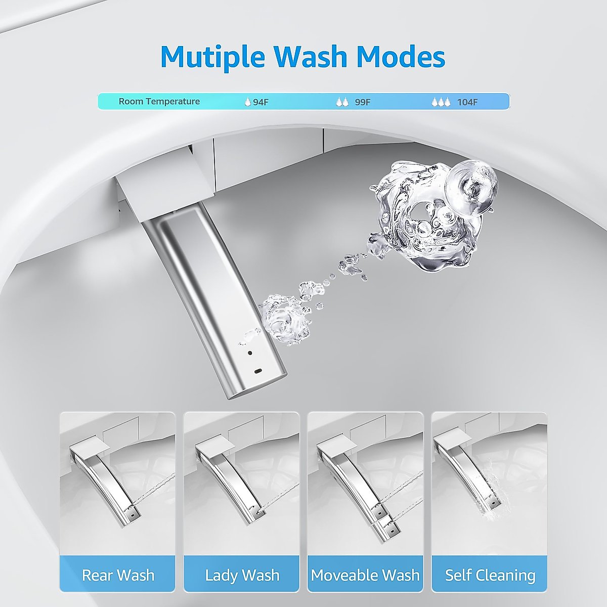 Tankless Smart Toilet with Built-In Bidet, Heated Seat, Warm Water and Dry, Simple Installation, with Foot Sensor and Night Light, Auto Flush, Auto Open & Close Lid, Wireless Remote Control