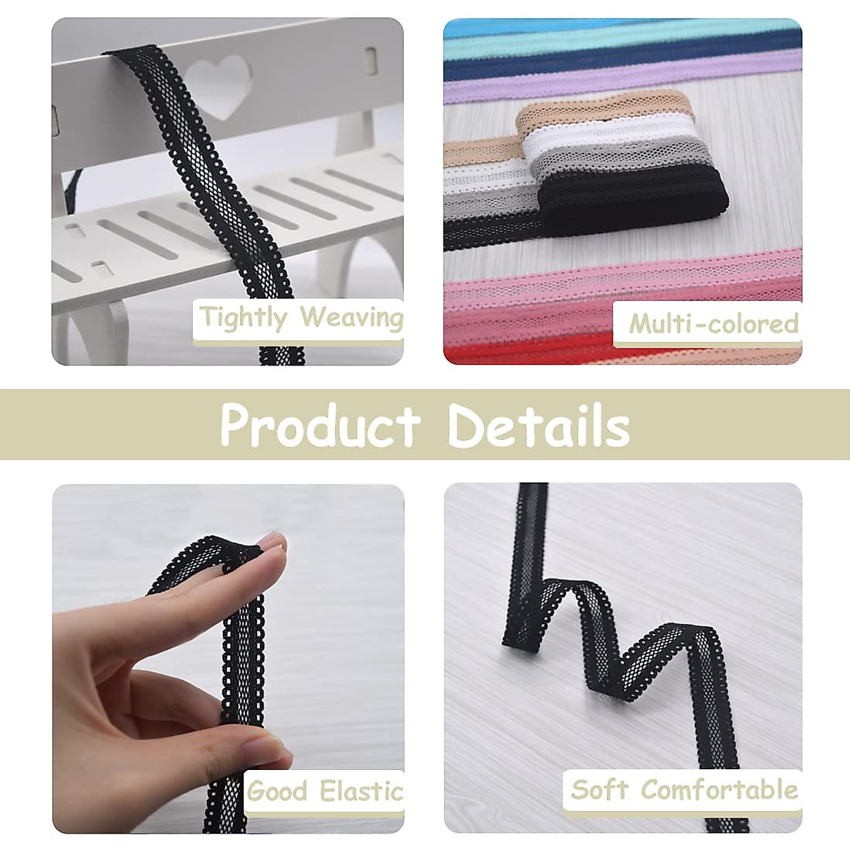 Bristlegrass Picot Loop Mesh Elastic Band 5/8" Frilly Lace Spandex Ribbon for Hair Tie Headband Lingerie Underwear Sewing Trim (Combo E-5/8 Inch X 24 Yards)