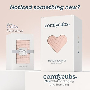 Comfy Cubs Baby Muslin Blanket, Swaddle for Newborns and Toddlers, Large 40” x 40” Cover, 6-Layer Plush Softness for Infant Swaddling, Receiving, or Tummy Time, Shower Gift (Blush, Baby - Muslin)