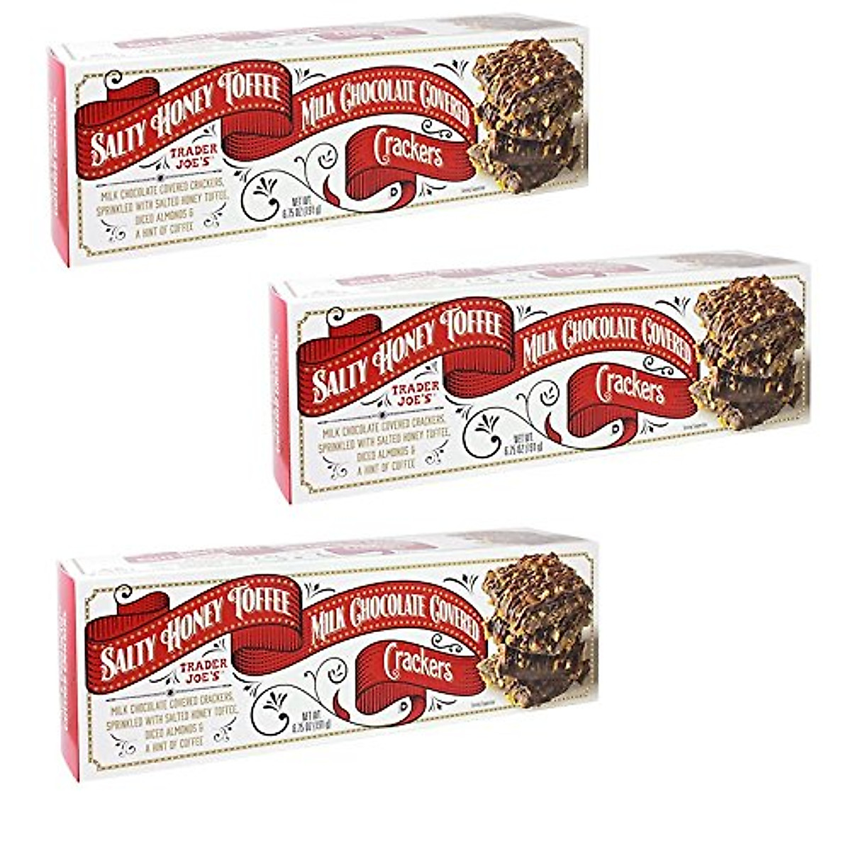 Trader Joe's Salty Honey Toffee Milk Chocolate Covered Crackers 6.75 oz. (Pack of 3 bxs)