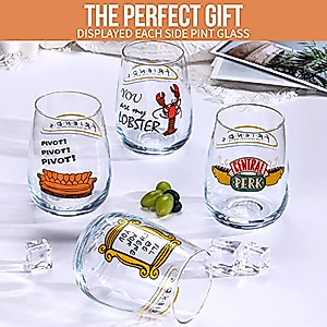 PSZEZNZ Friends tv Show Merchandise-Friends TV Show Wine Gifts for Women-Set of 4 Funny Wine Glasses 17oz-Stemless Glasses Housewarming Gift