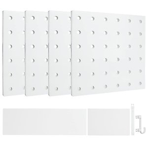 ZIQI ABS Plastic Pegboard Wall Panel Kits, 4Pack White Mount Display, DIY Tool Organizer with Accessories for Garage Kitchen Bathroom Office(2 Installation Methods-No Damage to Wall)