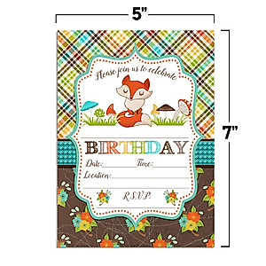 Fall Fox Birthday Party Invitations, 20 5x7 Fill In Cards with Twenty White Envelopes by AmandaCreation