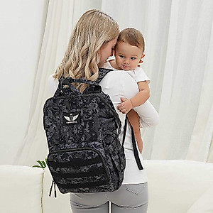 QWREOIA Diaper Bag Backpack with USB Charging Port Stroller Straps and Insulated Pocket,army military Travel Nappy Backpack for Dad/Mom (Black Camo)