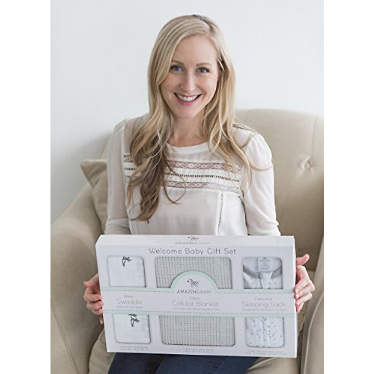 Amazing Baby Gift Set, 3-Piece Set, Cotton Sleeping Sack, Muslin Swaddle, Cellular Blanket, Pastel Sterling