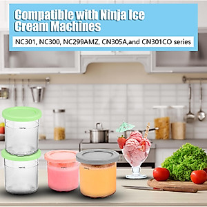 4pcs Ice Cream Pint Containers Replacement for Ninja Creami Pints and Lids, Compatible with NC301 NC300 NC299AMZ Series Ice Cream Maker, Dishwasher Safe & BPA-Free Leak Proof Ice Cream Container Box