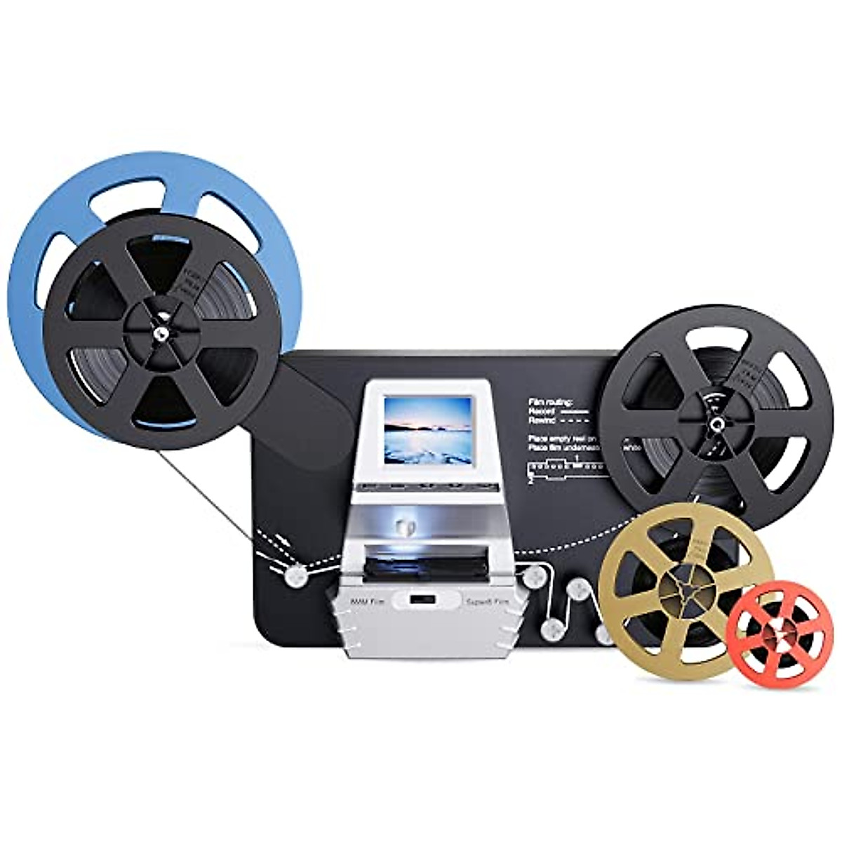8mm & Super 8 Film to Digital Converter, Film Scanner Digitizer with 2.4" Screen, Convert 3” 5” 7” 9” Reels into 1080P Digital MP4 Files,Sharing & Saving on 32GB SD Card