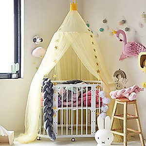 Jolitac Princess Bed Canopy for Girls Room Decor Round Lace Mosquito Net Play Tent Reading Nook Canopies Yarn Girl Dome Netting Castle (Yellow)