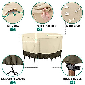 SunPatio Outdoor Furniture Cover Waterproof, Round Table and Chairs Cover for Patio Dining Set, All-Weather Outdoor Conversation Set Cover, Durable and Wind Resistant, Beige and Olive, 84"Dia x 30"H